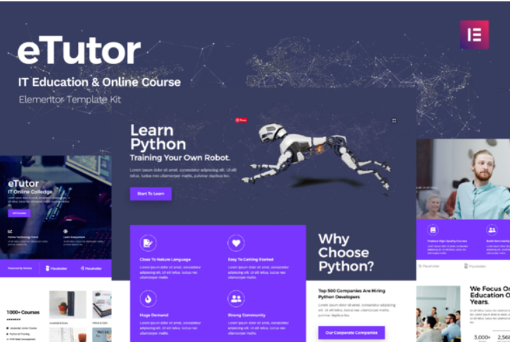 eTutor – Education & Online Course Elementor Pro Template Kit – GPL